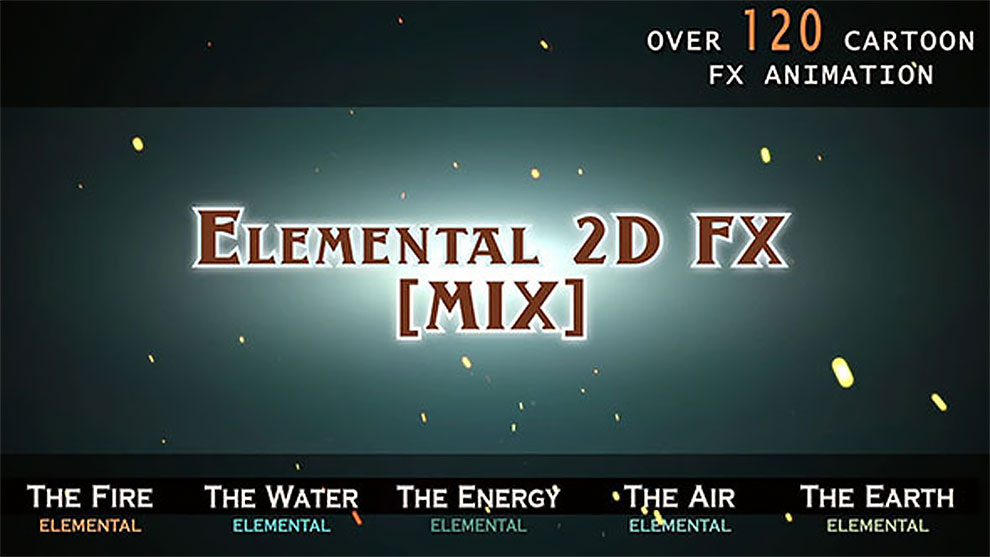 پروژه افترافکت ۱۲۰ انیمیشن افکت کارتونی Elemental 2D FX Mix • مخزن ودره